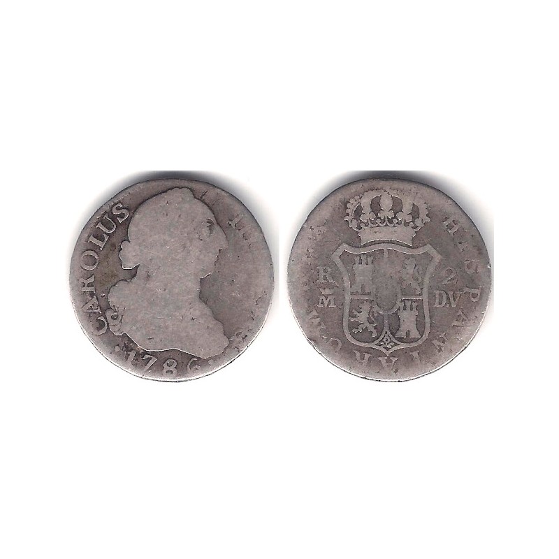 Carlos III. 1786. 2 Reales (BC/BC-) (Plata) Ceca de Madrid DV ...
