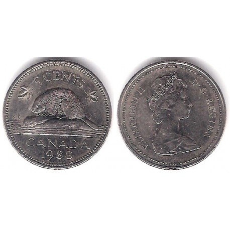 (60.2a) Canadá. 1988. 5 Cents (MBC) - Numismática Rovira