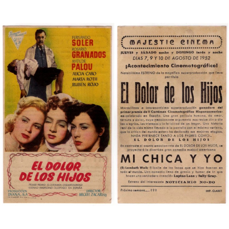 El Dolor de los Hijos. 1952. Majestic Cinema - Numismática Rovira