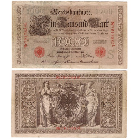 (44b) Imperio Alemán. 1910. 1000 Mark (MBC-) Leve rotura en doblez ...