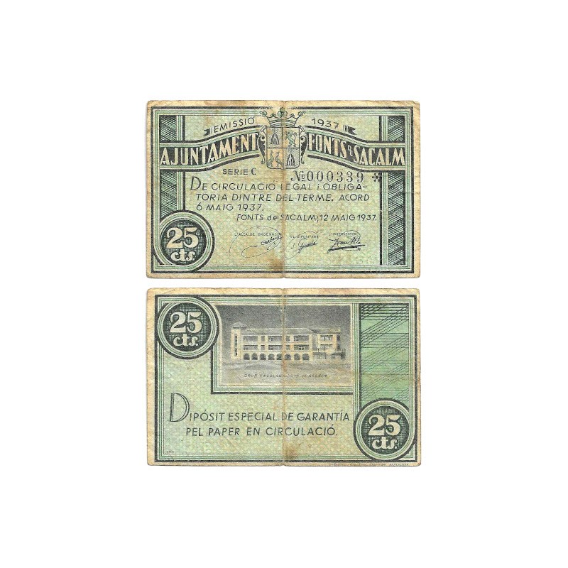 Fonts de Sacalm. 1937. 25 Céntimos (BC) - Numismática Rovira